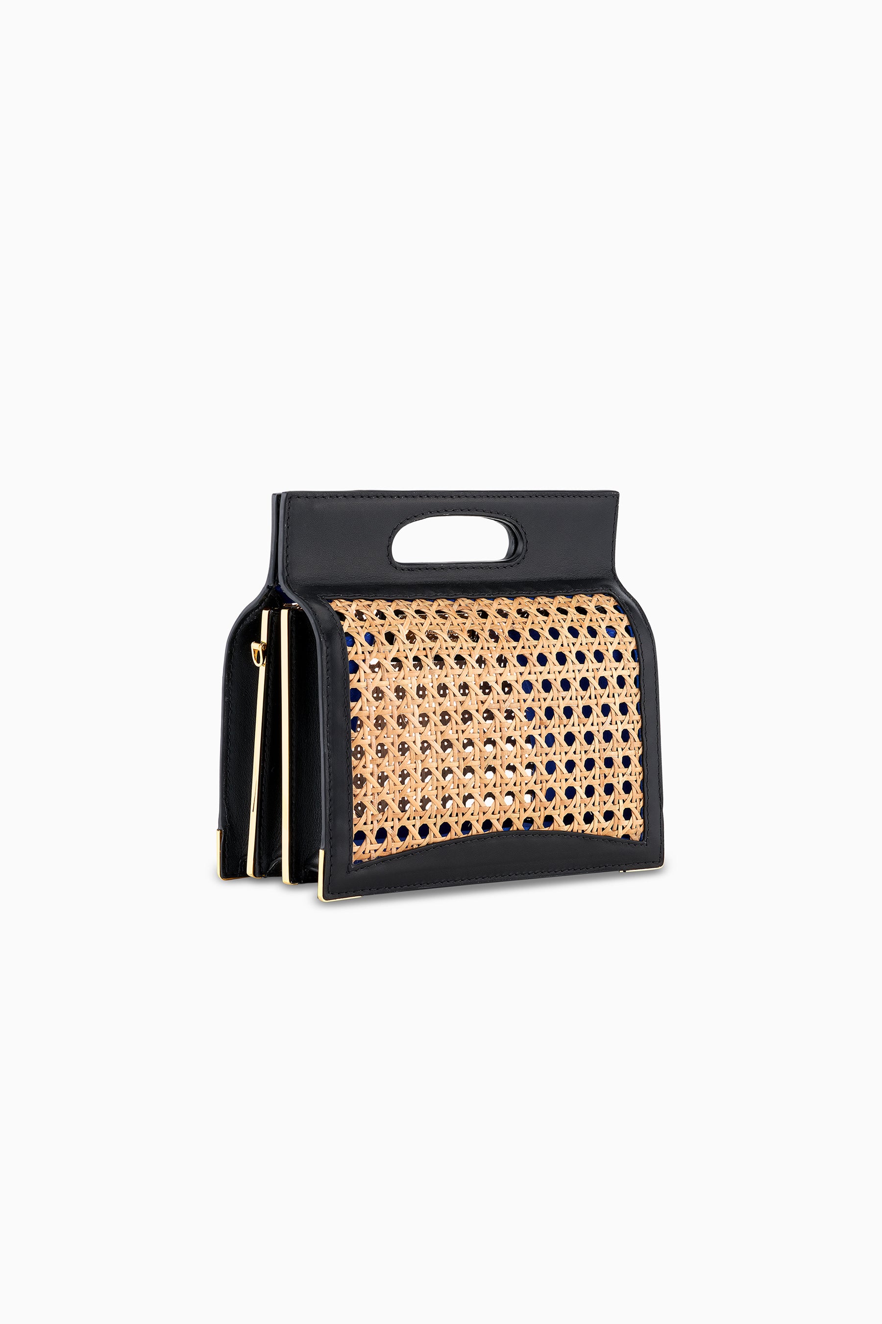 Luxury Designer Black Leather Wicker Shoulder Bag | Tyler Ellis Stella